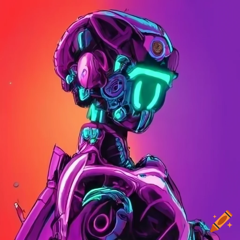 Multicolored robot neon aura like failsafe anime comic styled on Craiyon