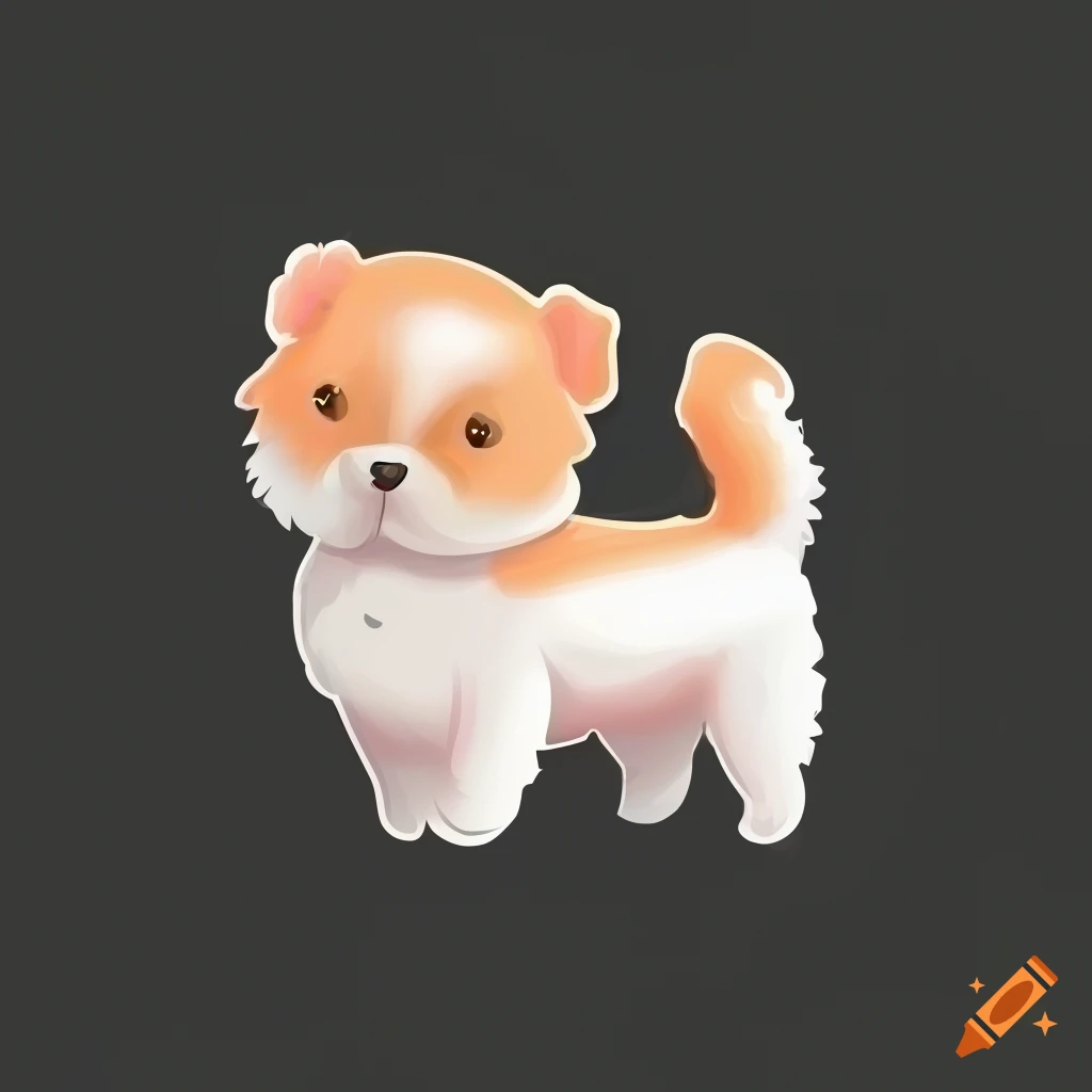 A sticker of a vivid cute chibi adorable fluffy quirky charming dog ...