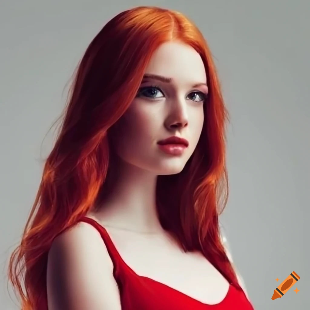 Beautiful young woman shoulder-length red hair on Craiyon