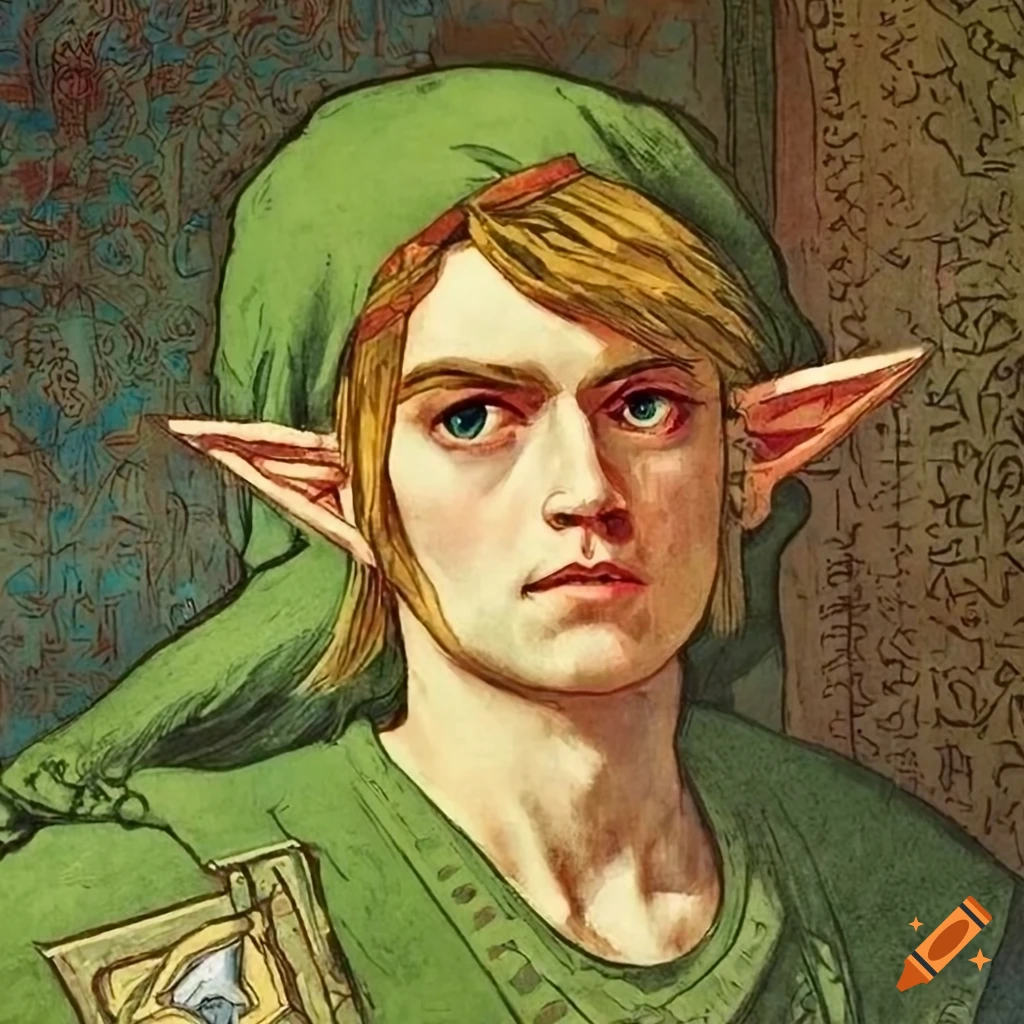 Portrait of link from the legend of zelda, aged 17, 1899 illustration ...