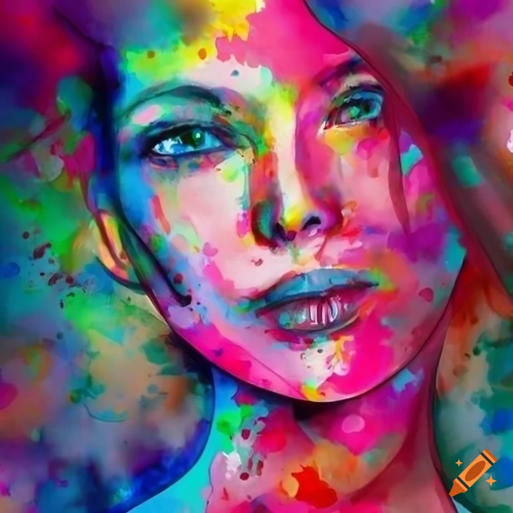 Colorful portrait of a woman in abstract watercolor style on Craiyon