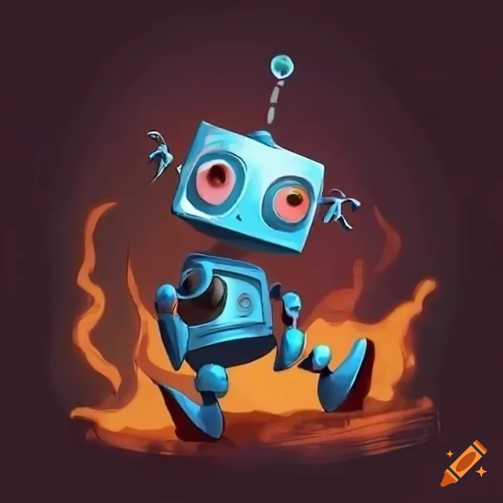 A funny cartoon robot chilling and releasing steam from its feet