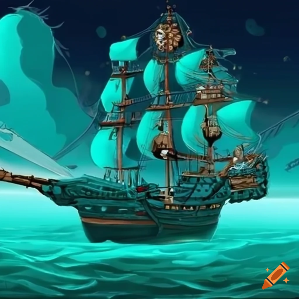 Anime teal pirate ship