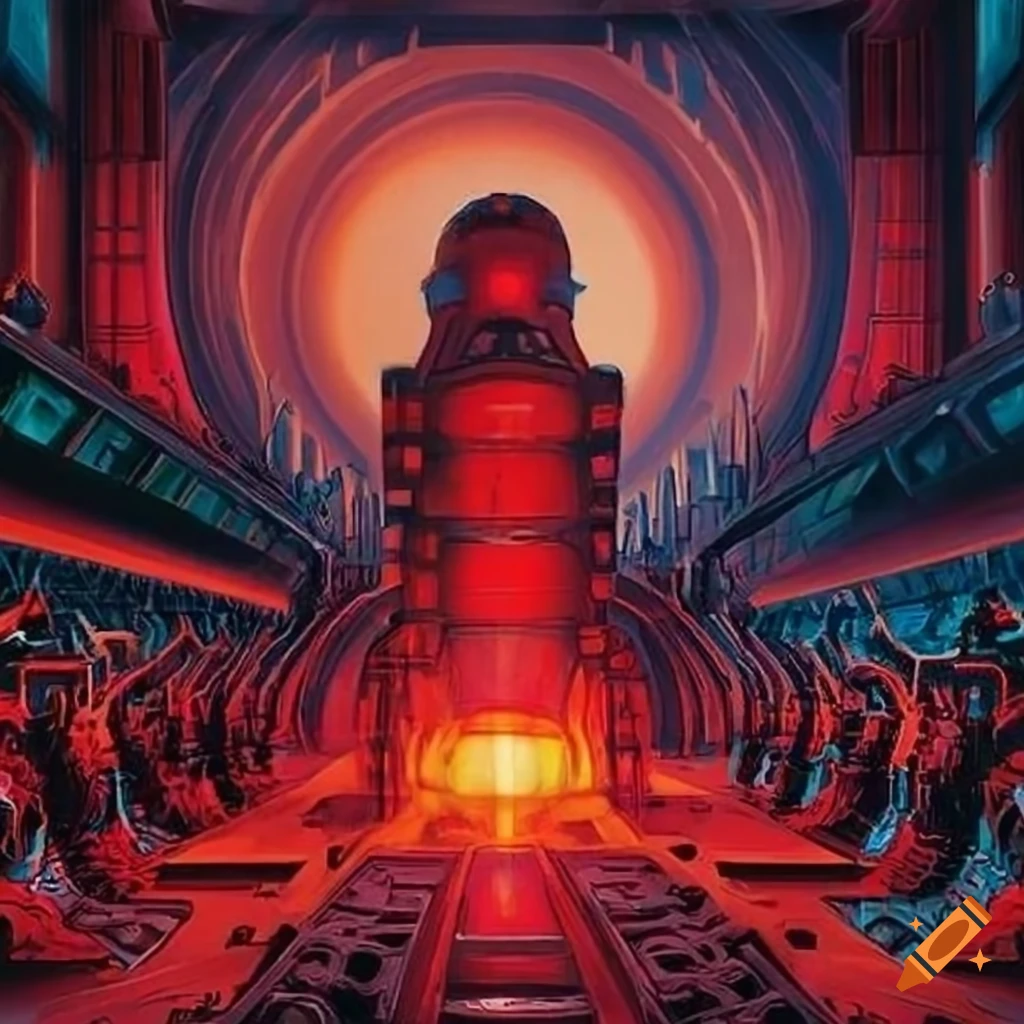 70s sci fi machine red art on Craiyon