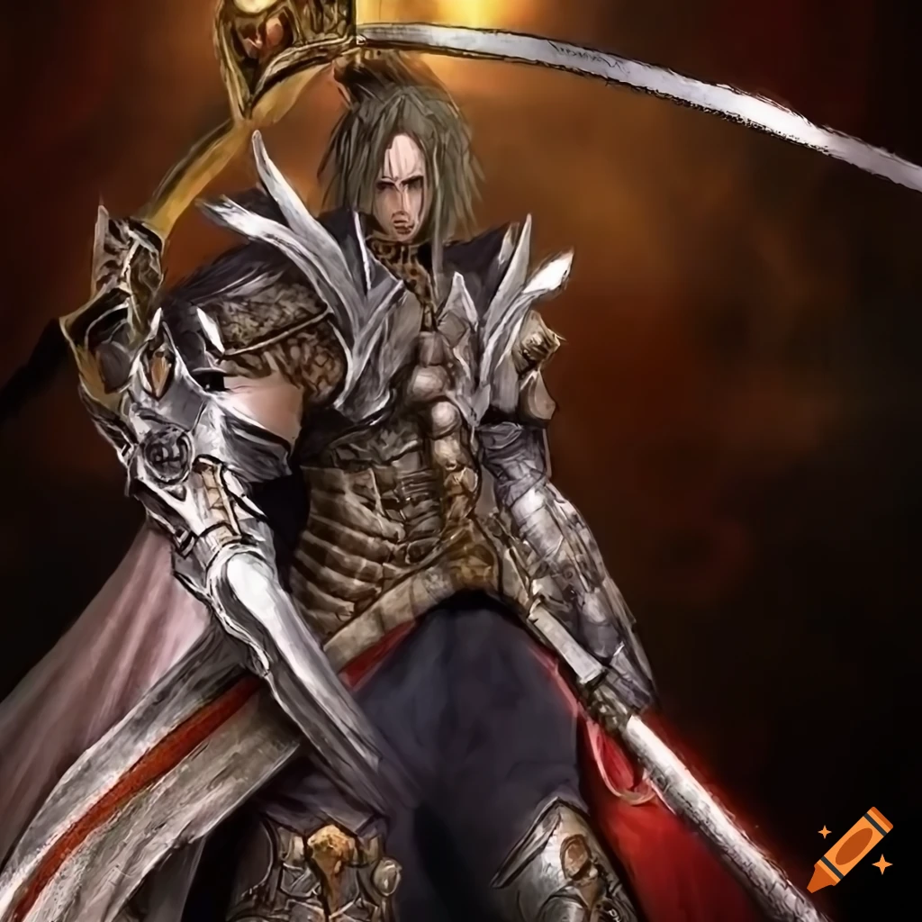 Golbez from final fantasy 4 standing with his armor and staff on Craiyon