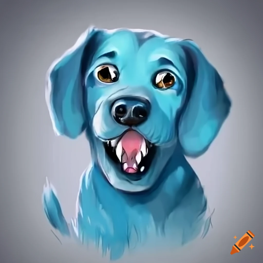 A blue cartoon dog with a friendly, playful expression on Craiyon