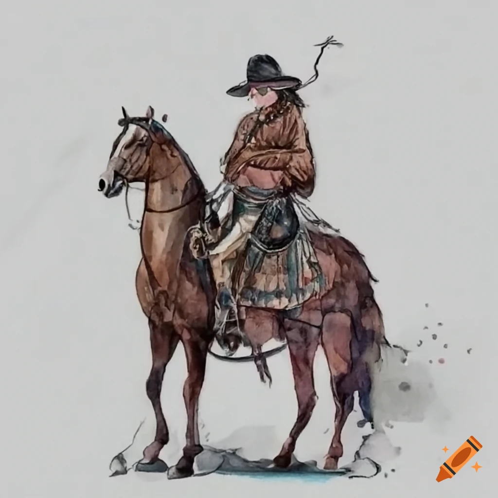 Monochrome gaucho on horseback, traditionally dressed