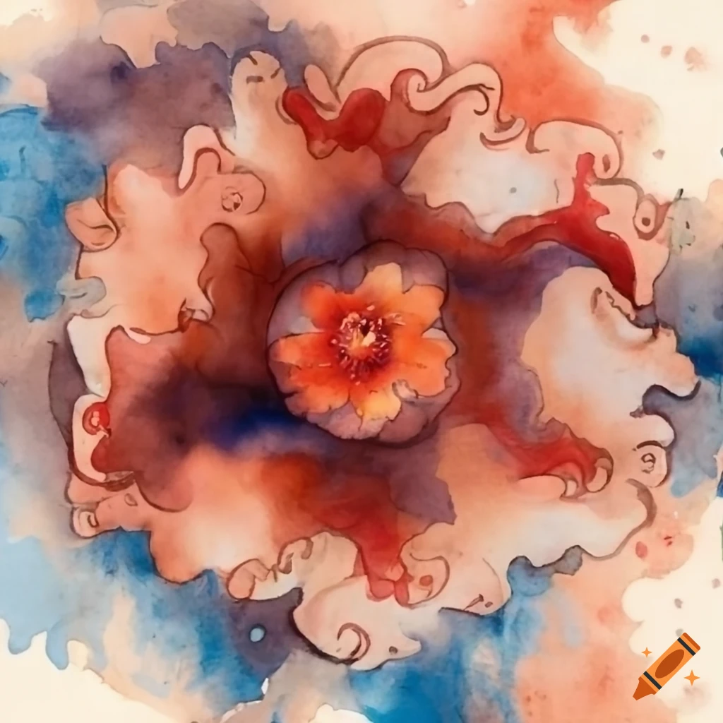 Brown and blue and red batik flower