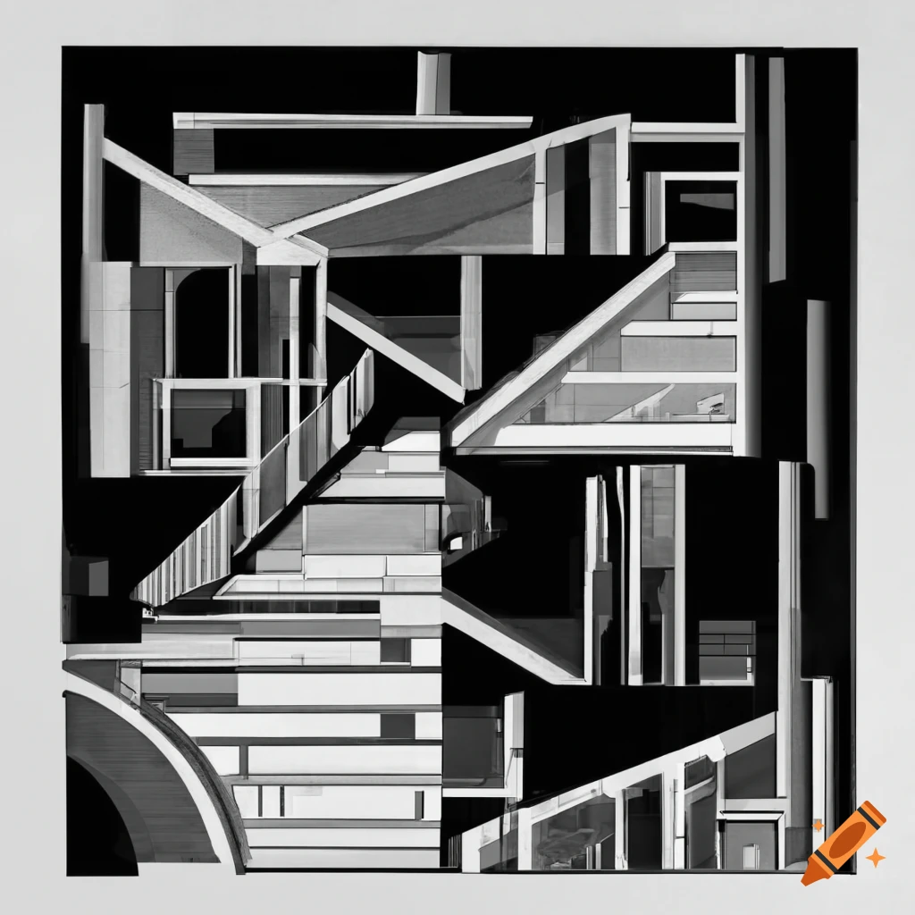 An abstract architecture plan combined with sections or isometric parts ...