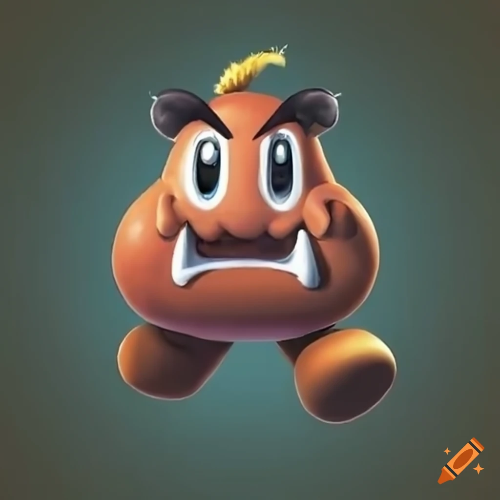 Super mario jumping over a goomba on Craiyon