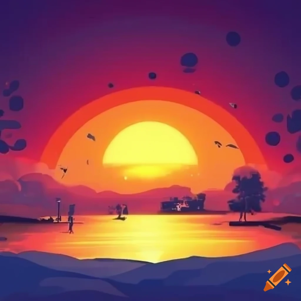 Childrens animation using cool tones of a big computer with a big ...