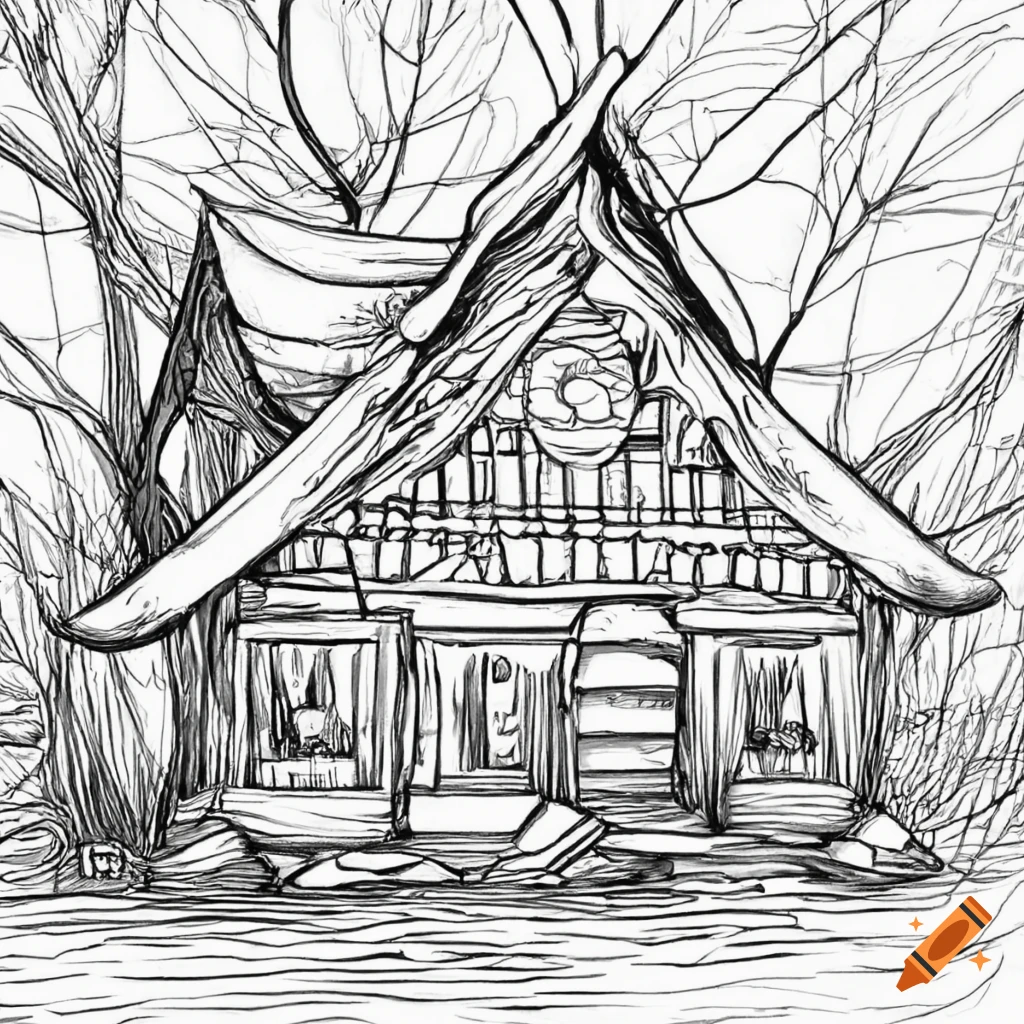 Forest house in coloring book style