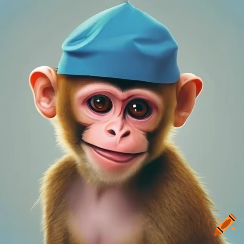 A cheerful friendly monkey wearing a cap and smiling on Craiyon