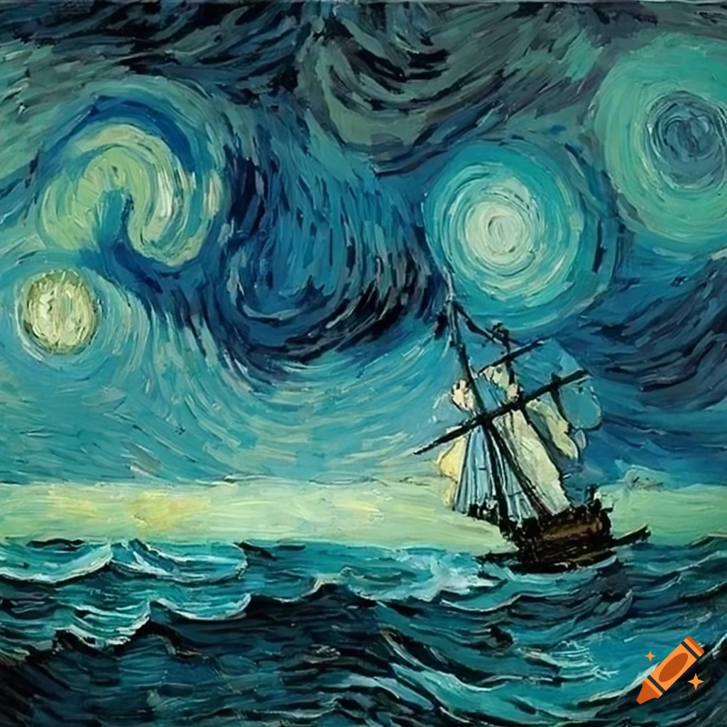 Ship in a storm by van gogh