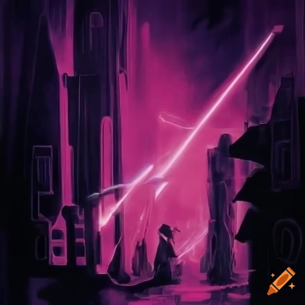 70s sci fi pale pink laser attack art