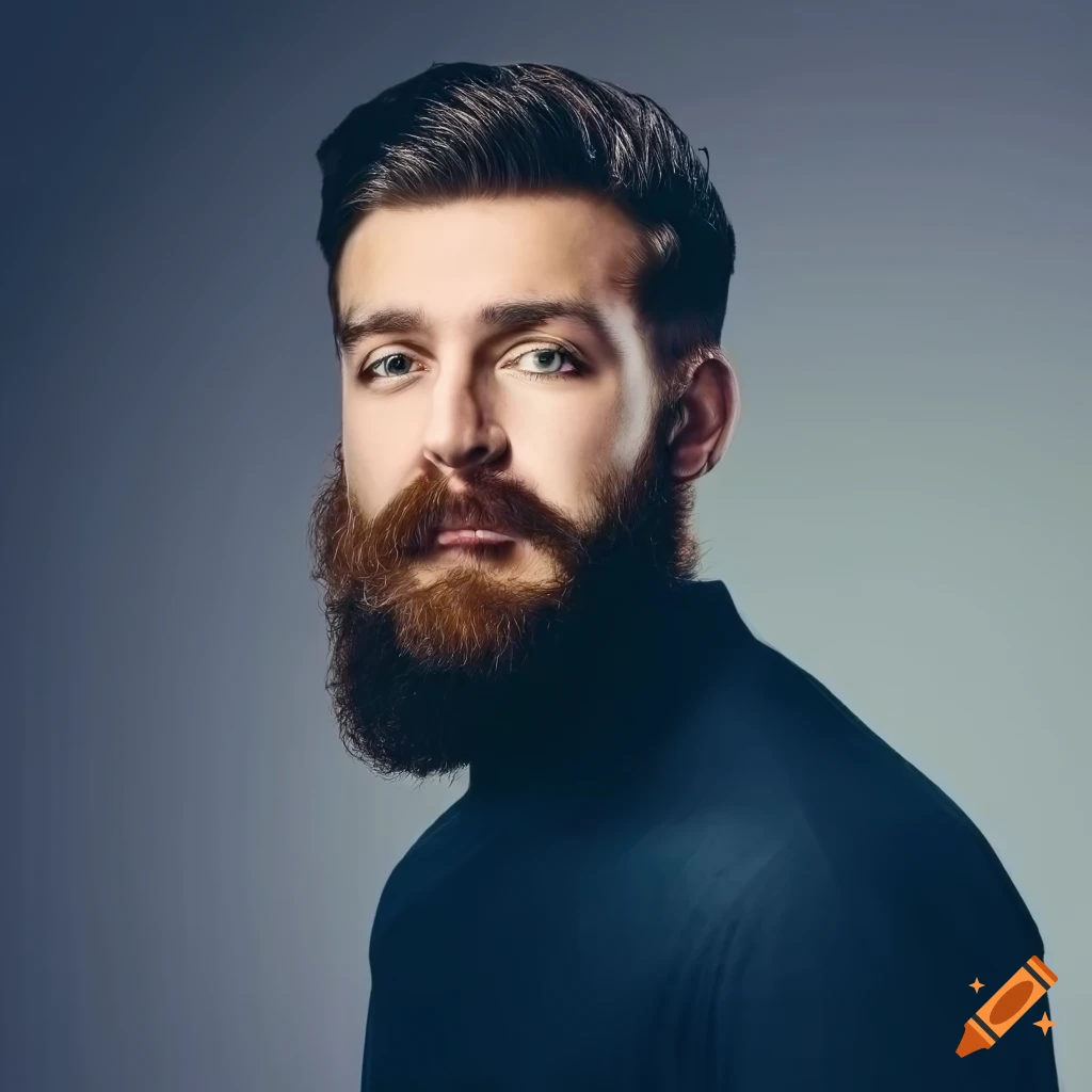 A man with a beard posing in front of a mirror