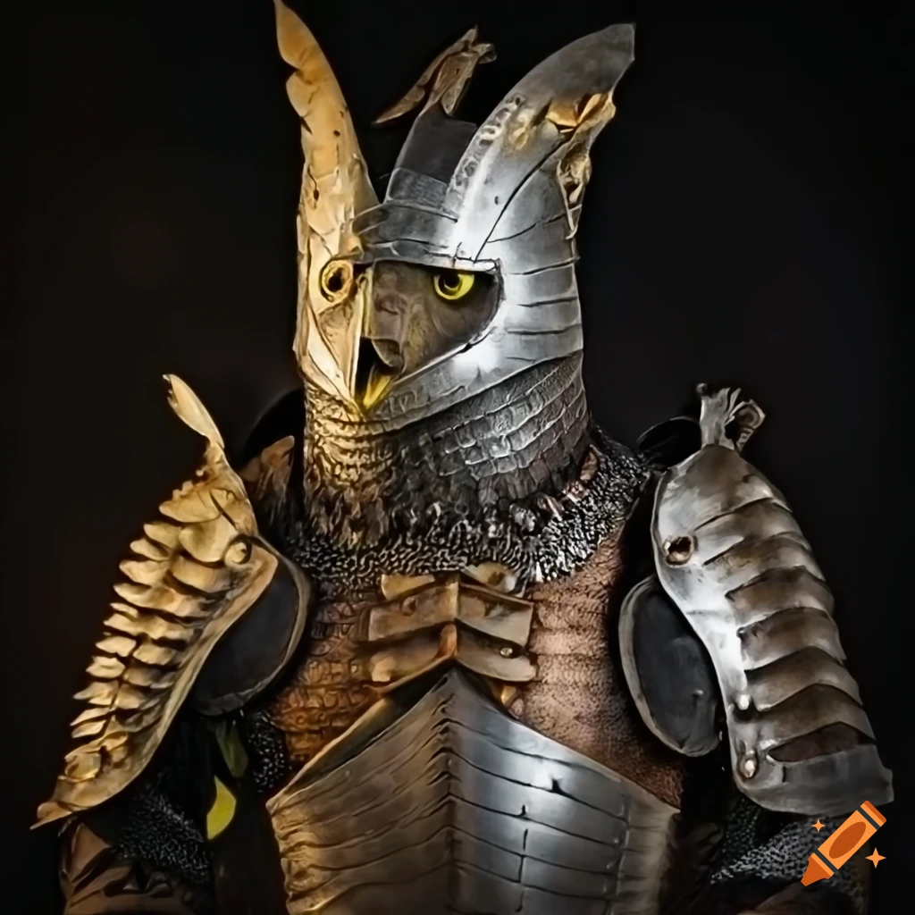 Owl in knight's armor on Craiyon