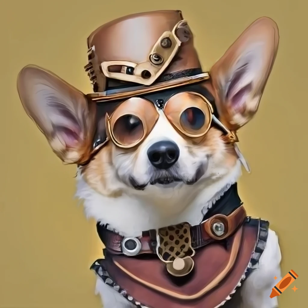 A corgi wearing a steampunk outfit and goggles on Craiyon
