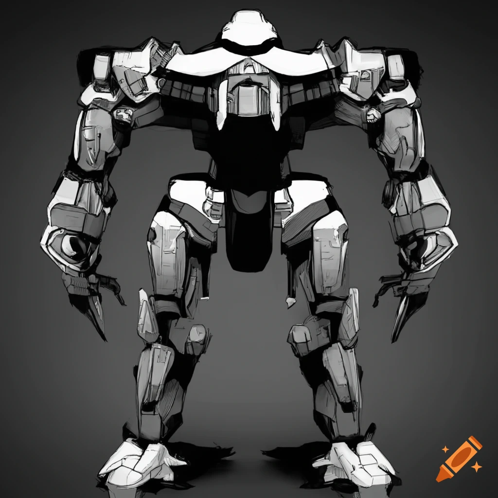 Black and white front and side views of a mecha on Craiyon