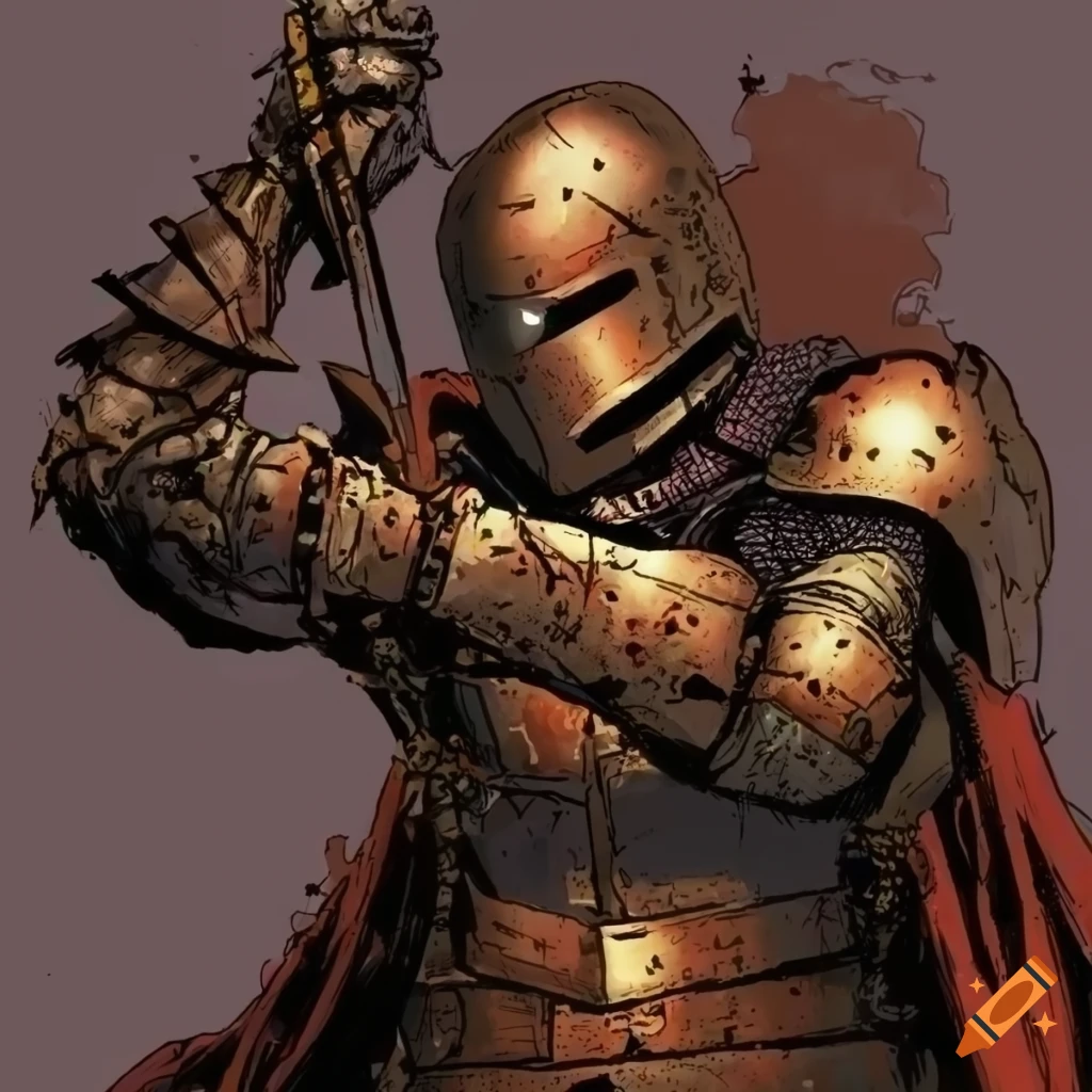 Knight in completely rusted and frayed armor. in the style of an epic ...