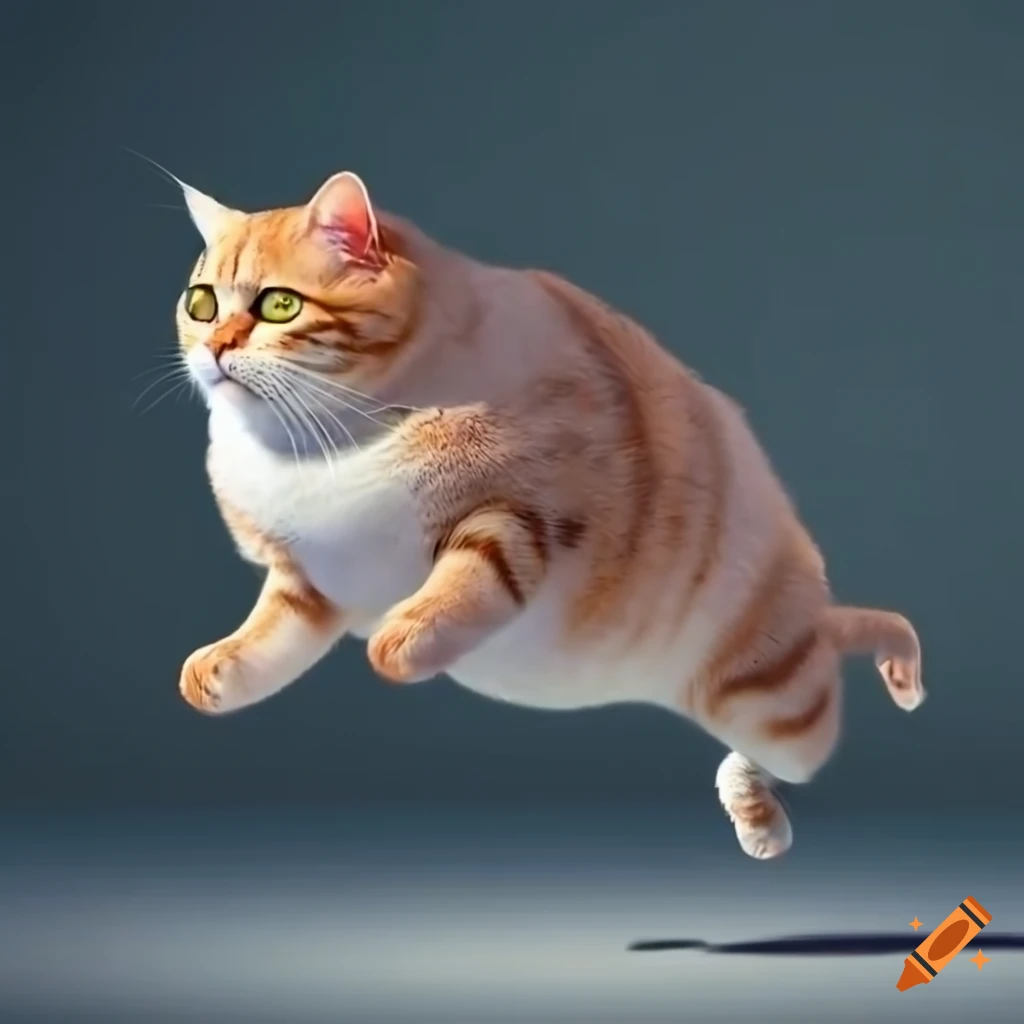 Fat cat jumping, realistic, 4k, focus, high render, blur background ...