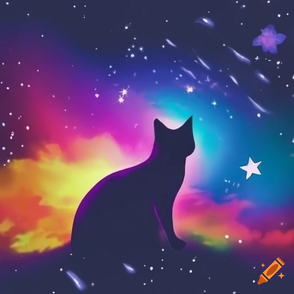 Cat sky stars colorful