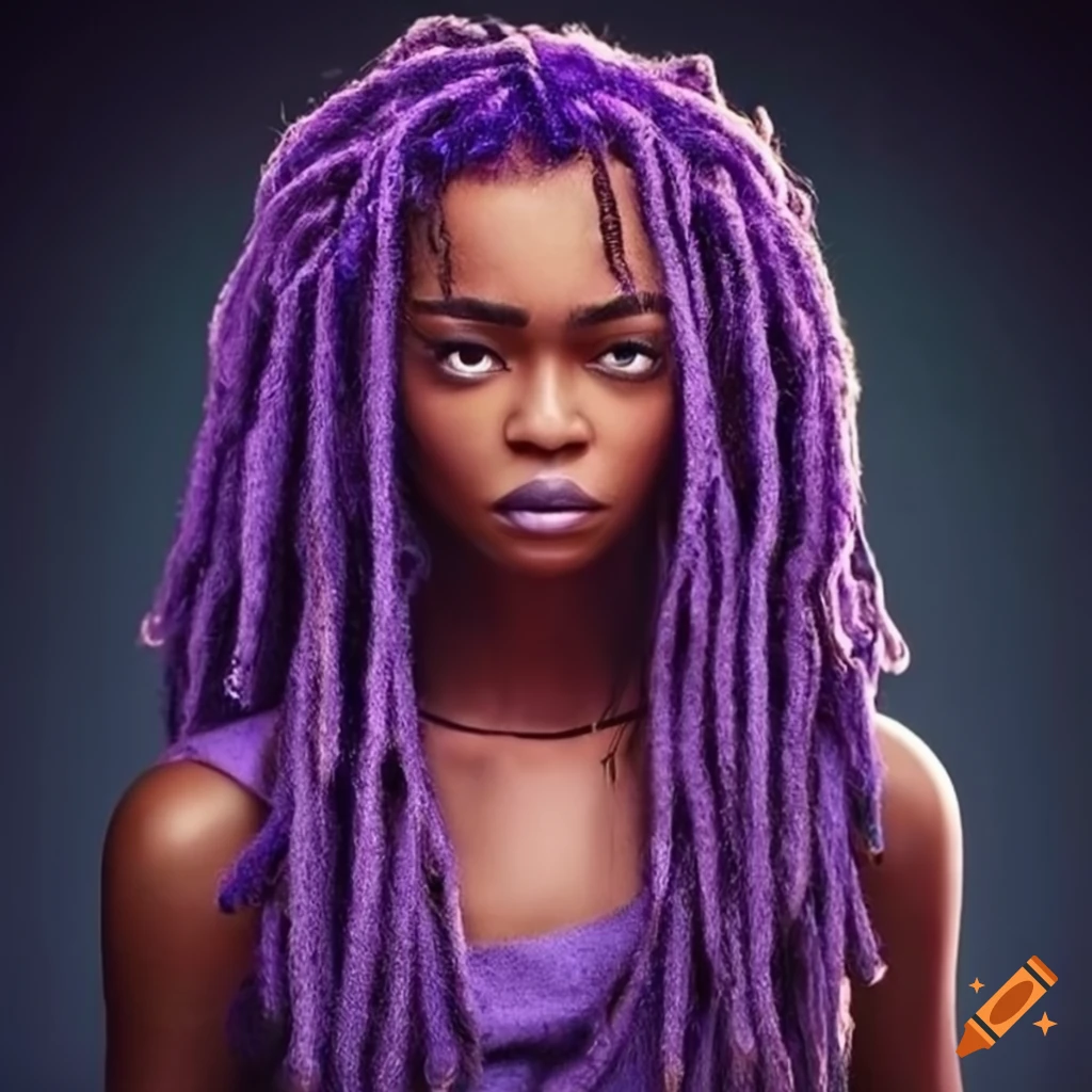 Black woman with violet dreadlocks