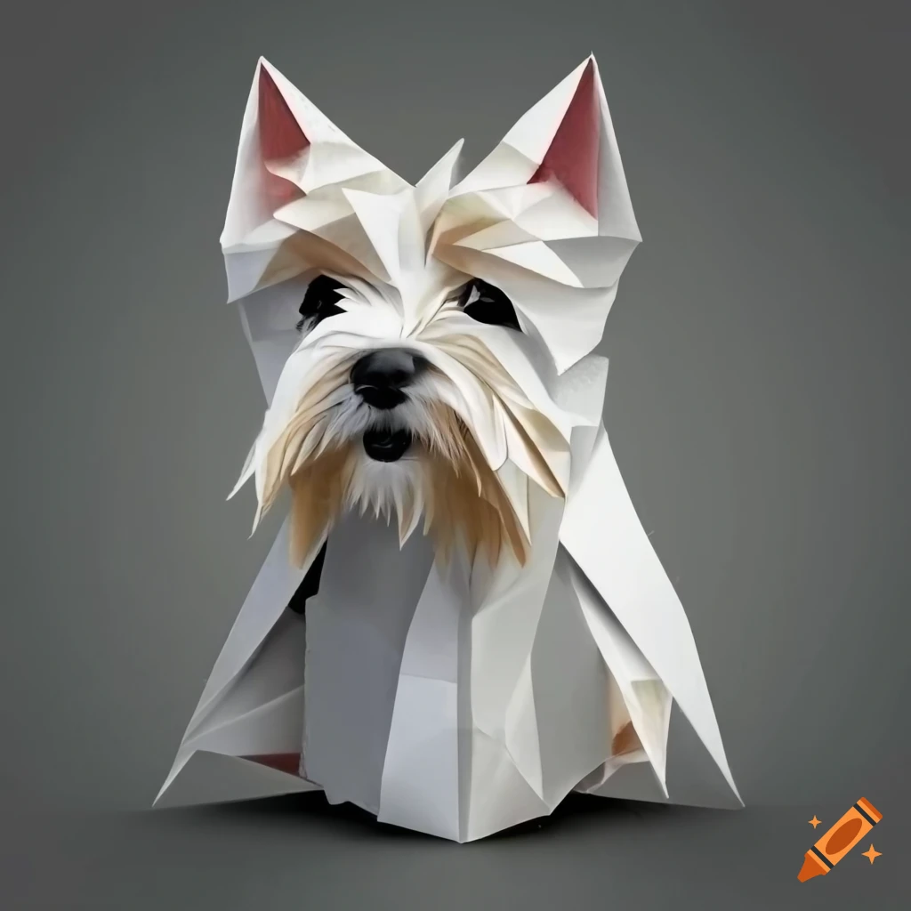 Front view of a origami west highland white terrier