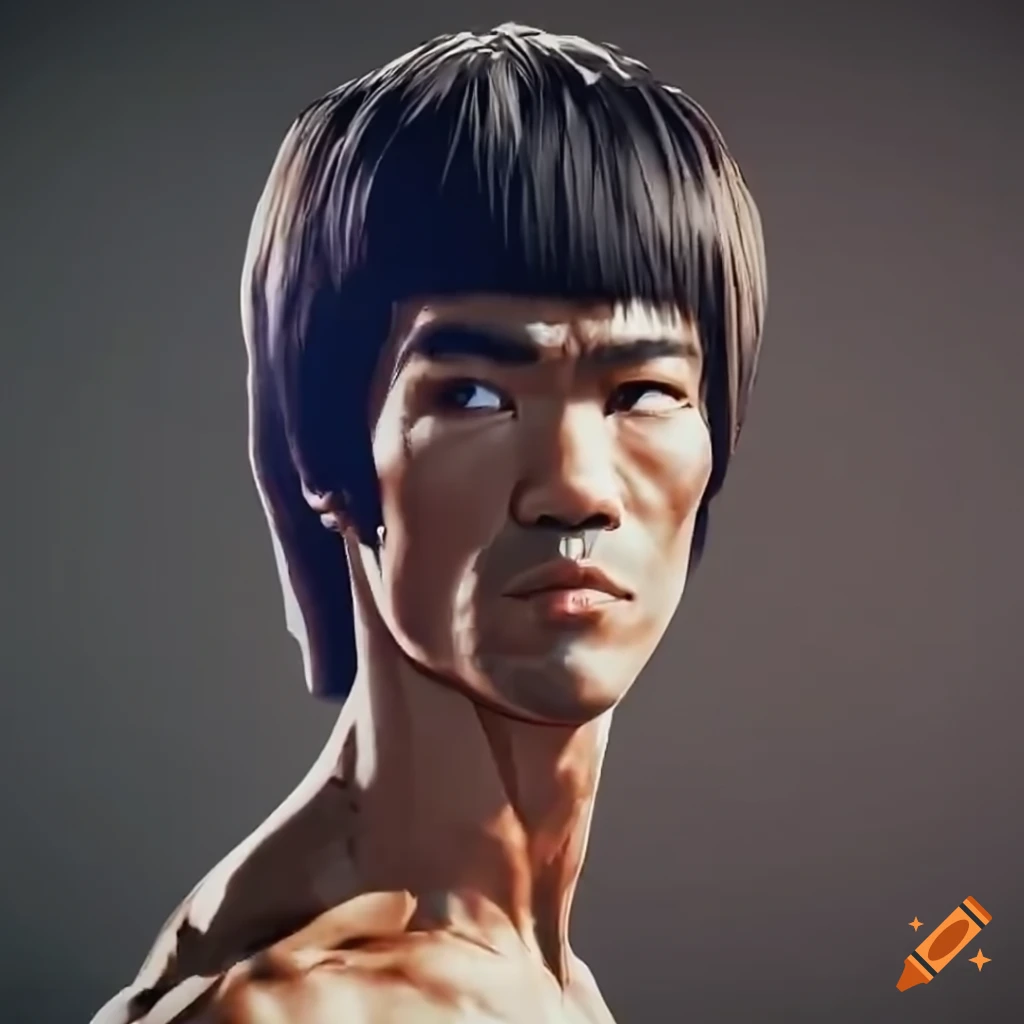 Cell shaded bruce lee using chin woo nunchucks in unreal engine on Craiyon