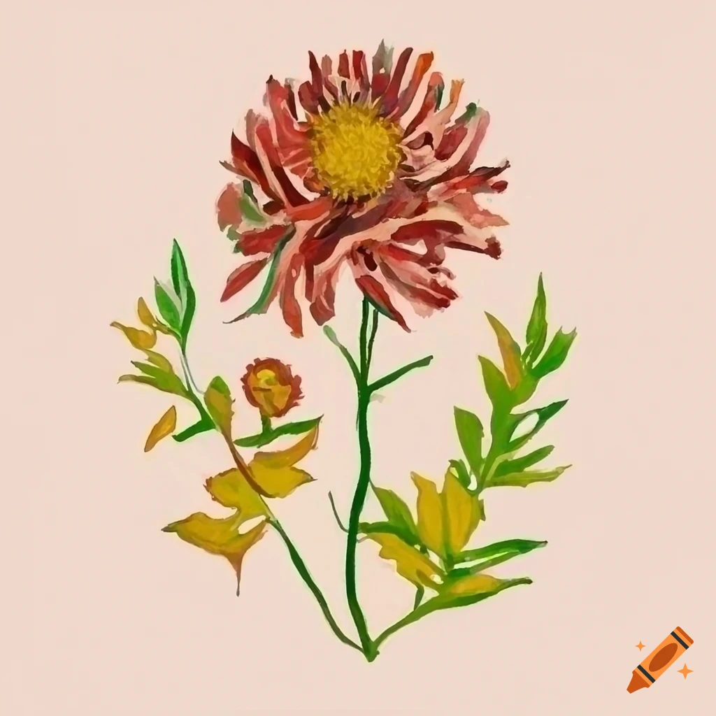 A stylized autumn aster in van Gogh style painting, with a white ...