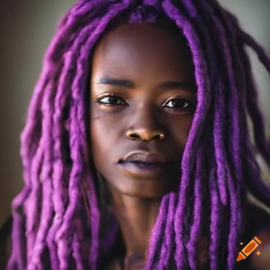 African woman with purple dreadlocks
