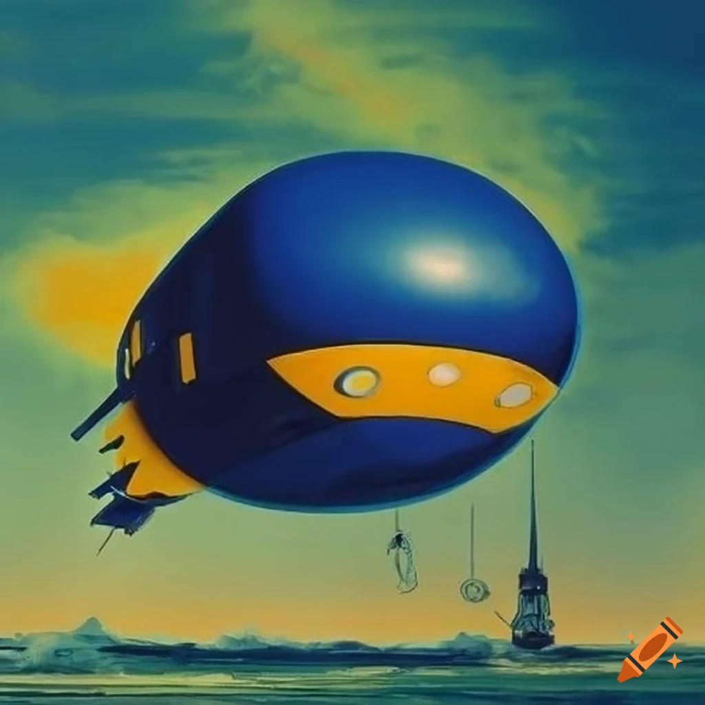 70s sci fi yellow blimp art
