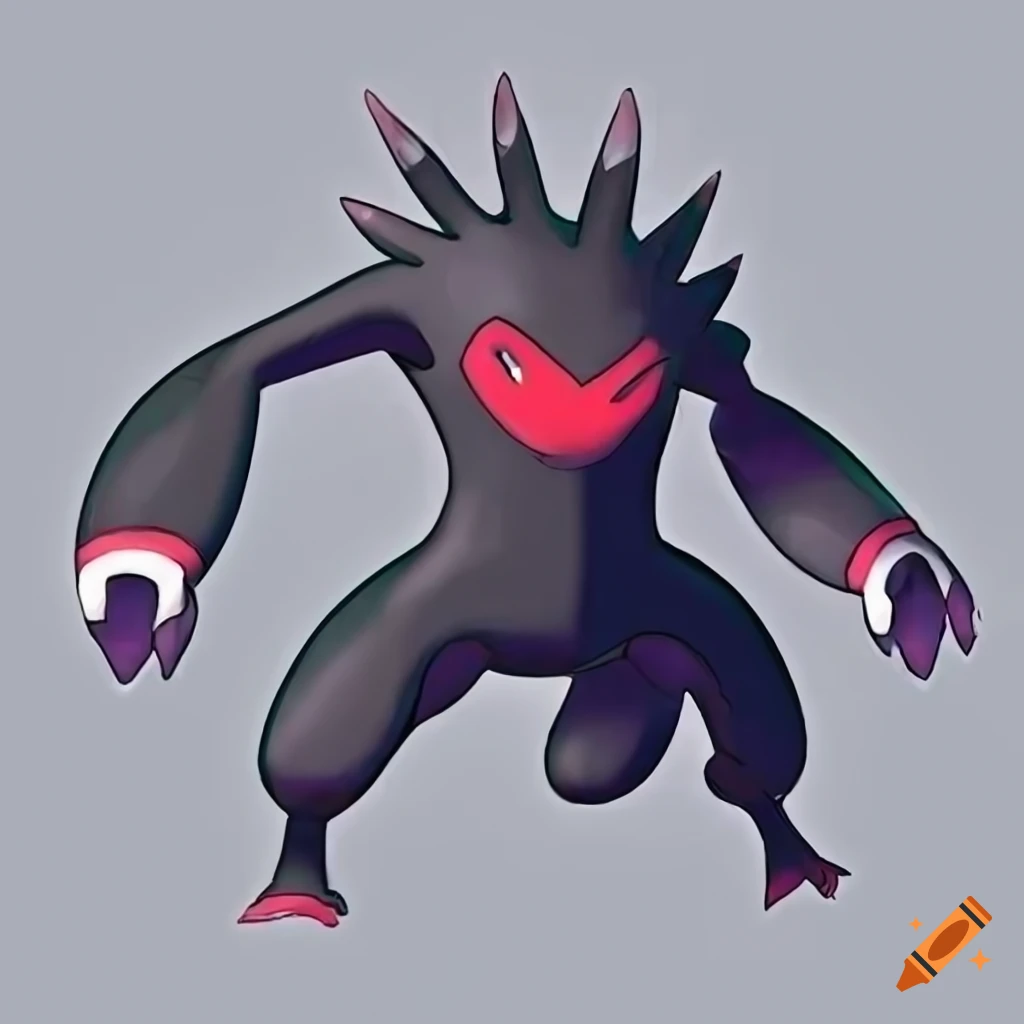 A bipedal Pokémon with a humanoid shape and a dark, ominous appearance ...