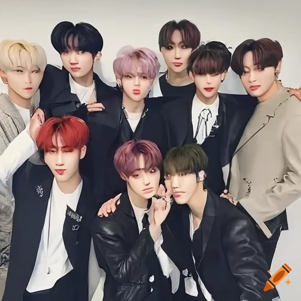 South korean boy band stray kids posing for a photo on Craiyon