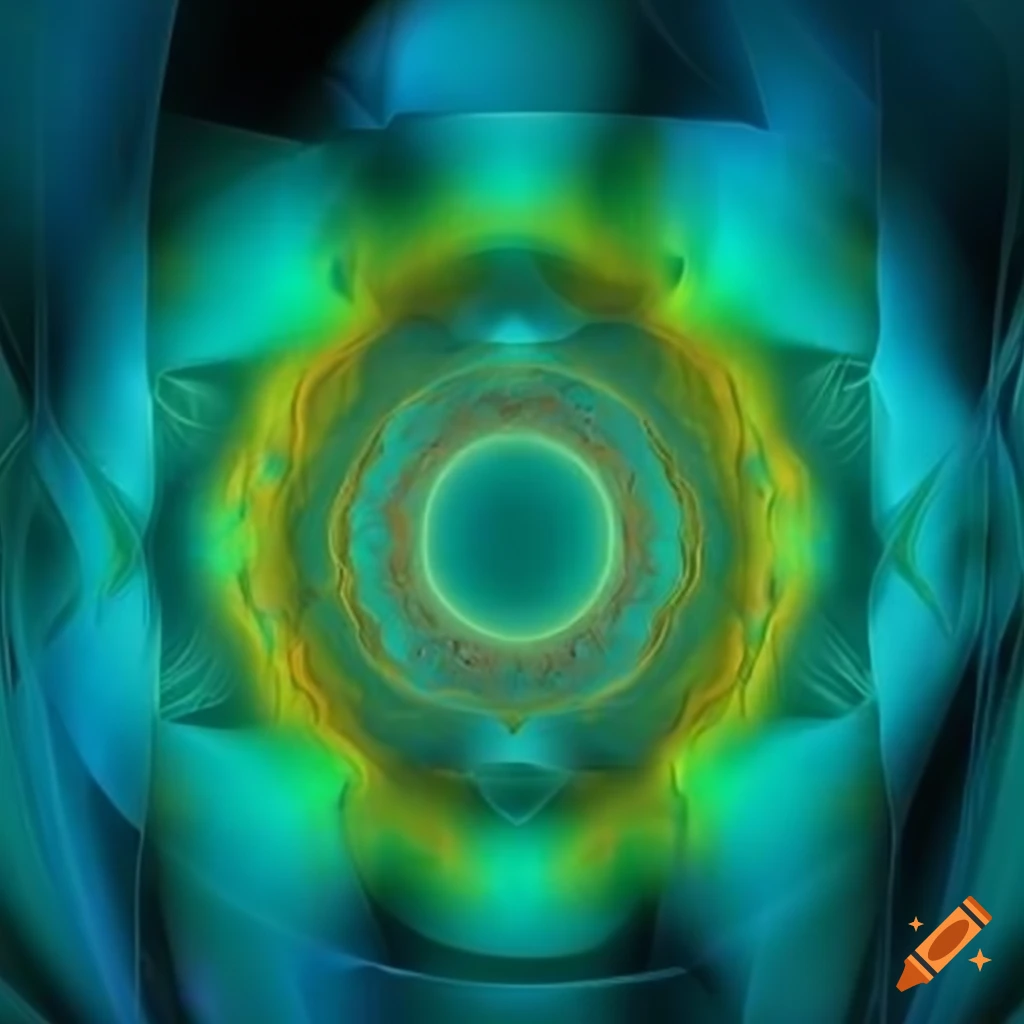 Teal and yellow abstract shape design, sacred geometry