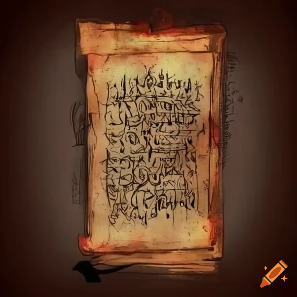 A mysterious page from an ancient old book with calligraphy and ...