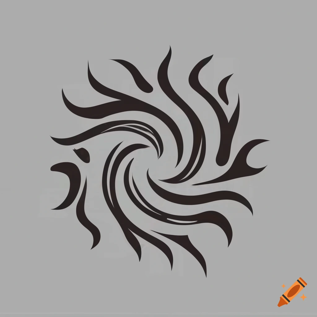 Swirled fragmented fire monochrome vector logo