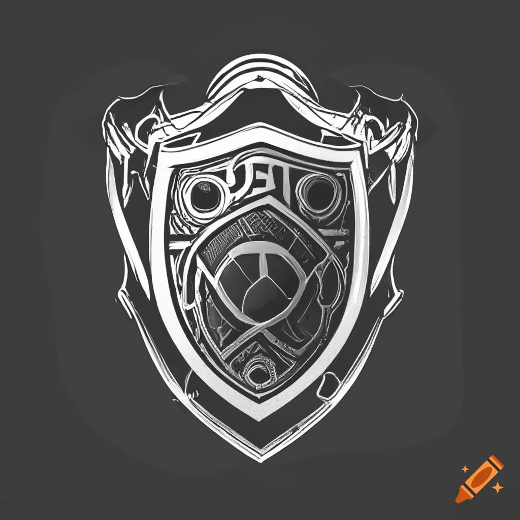 A sporty crest symbolizing team's strength and protection with shield ...