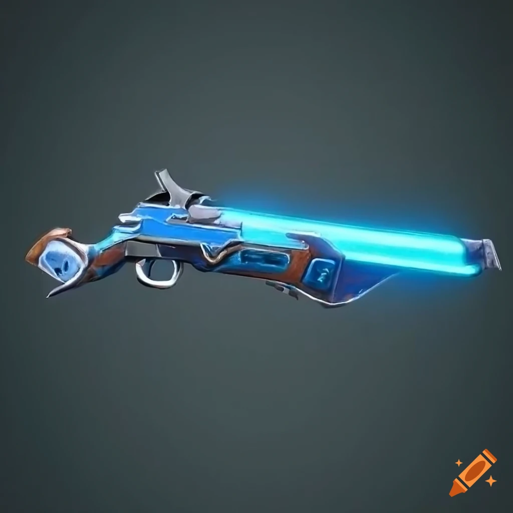Sci-fi musket rifle with blue glow and metal frame on Craiyon