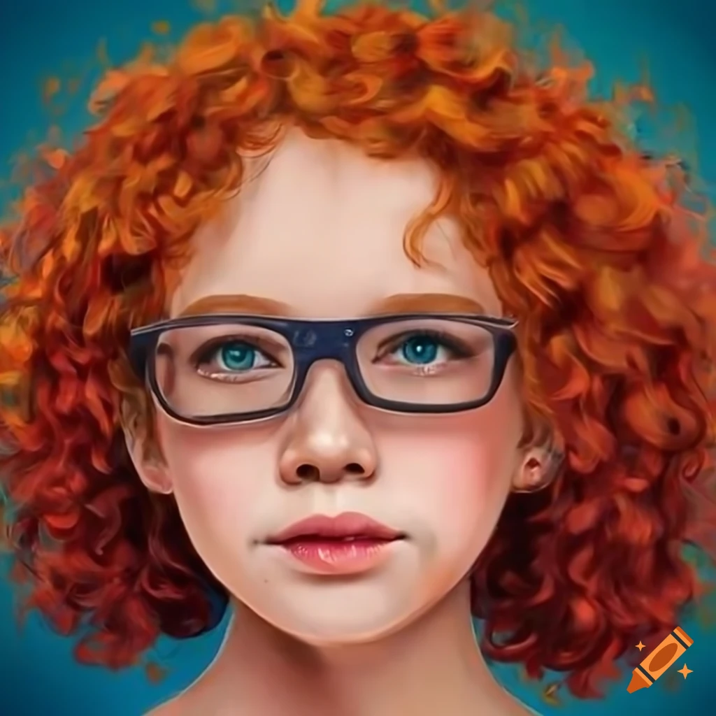 Beautiful curly-redhair wearing-glasses tween-girl portrait real-life ...