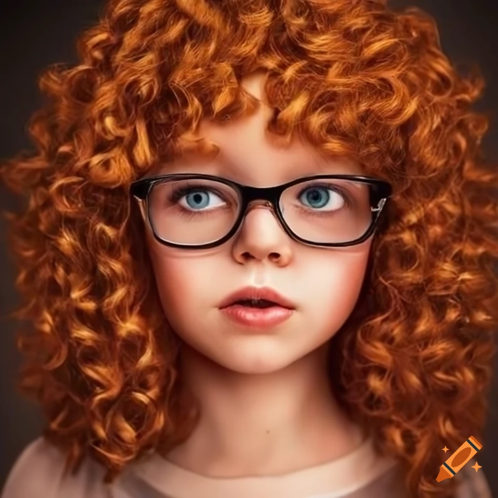 Beautiful curly-redhair wearing-glasses tween-girl portrait real-life ...