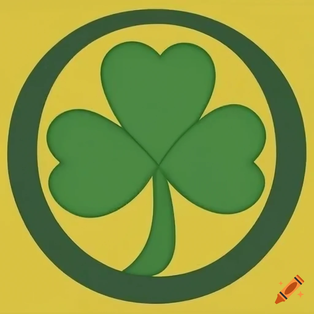 Minimalist green shamrock inside of a yellow circle