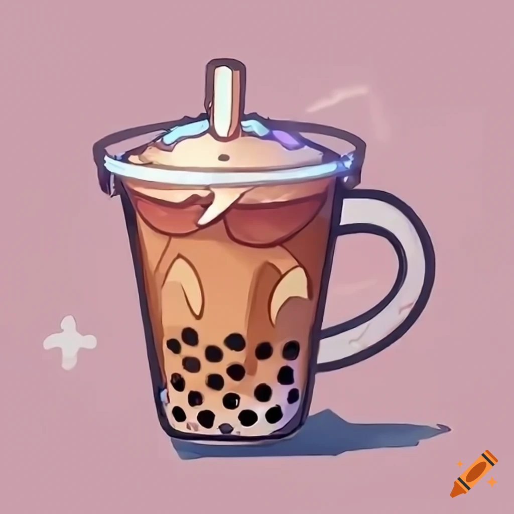 Small genshin impact character drinking boba tea