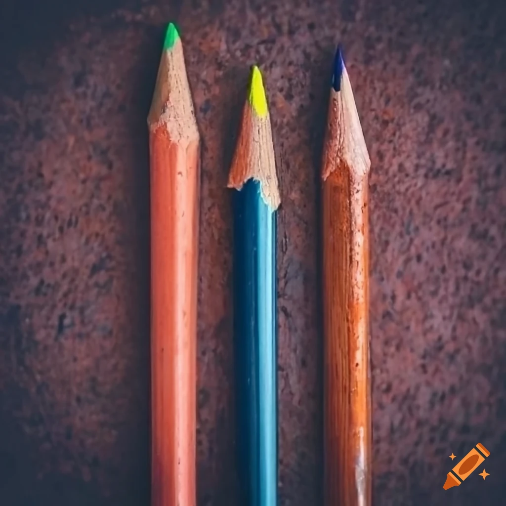Old dilapidated rusty broken colored pencils on Craiyon