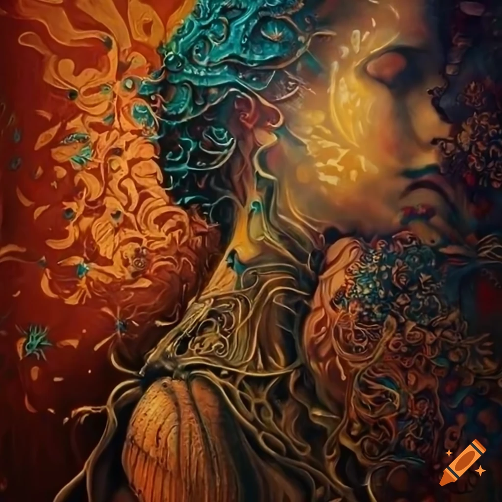 Compose a highly detailed painting that portrays a surreal dreamscape ...