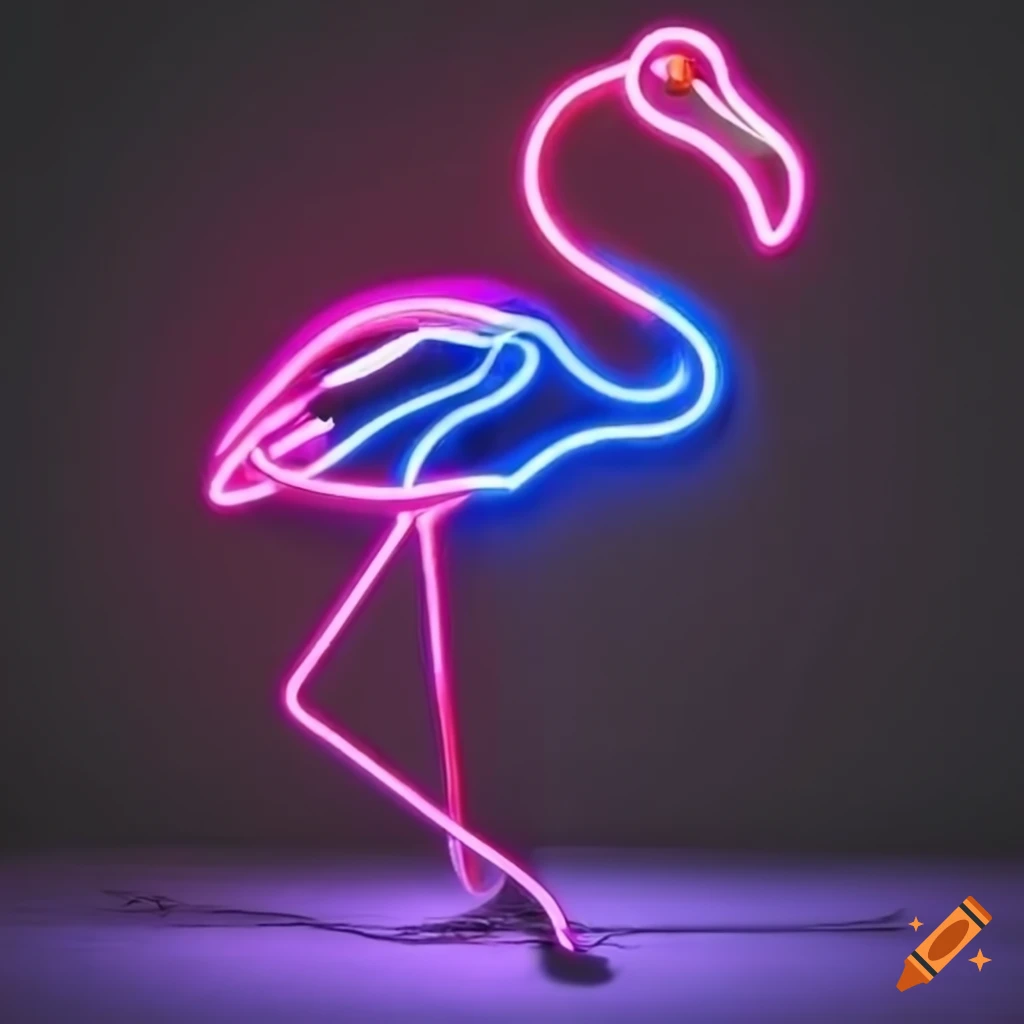 Neon light sign of flamingo, as t-shirt motive, two colors