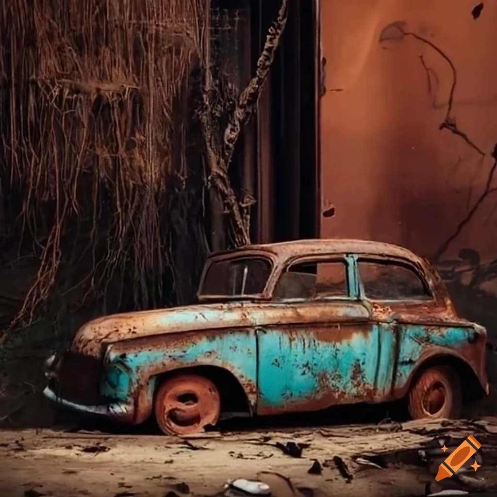Worn out shoesa rusty car on Craiyon