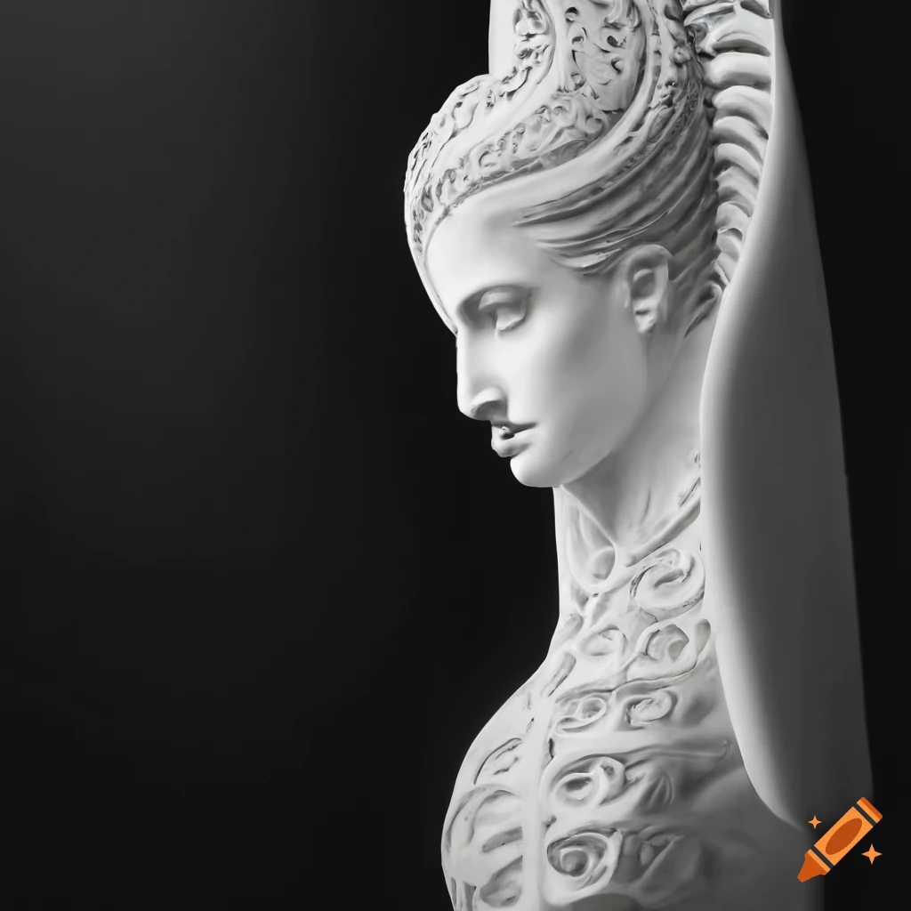 Surreal marble sculpture of art deco geometry and a stylized long ...