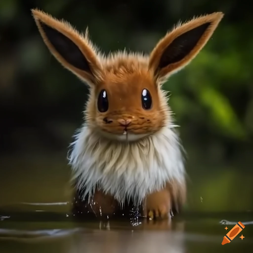 Fluffy eevee with fur in water
