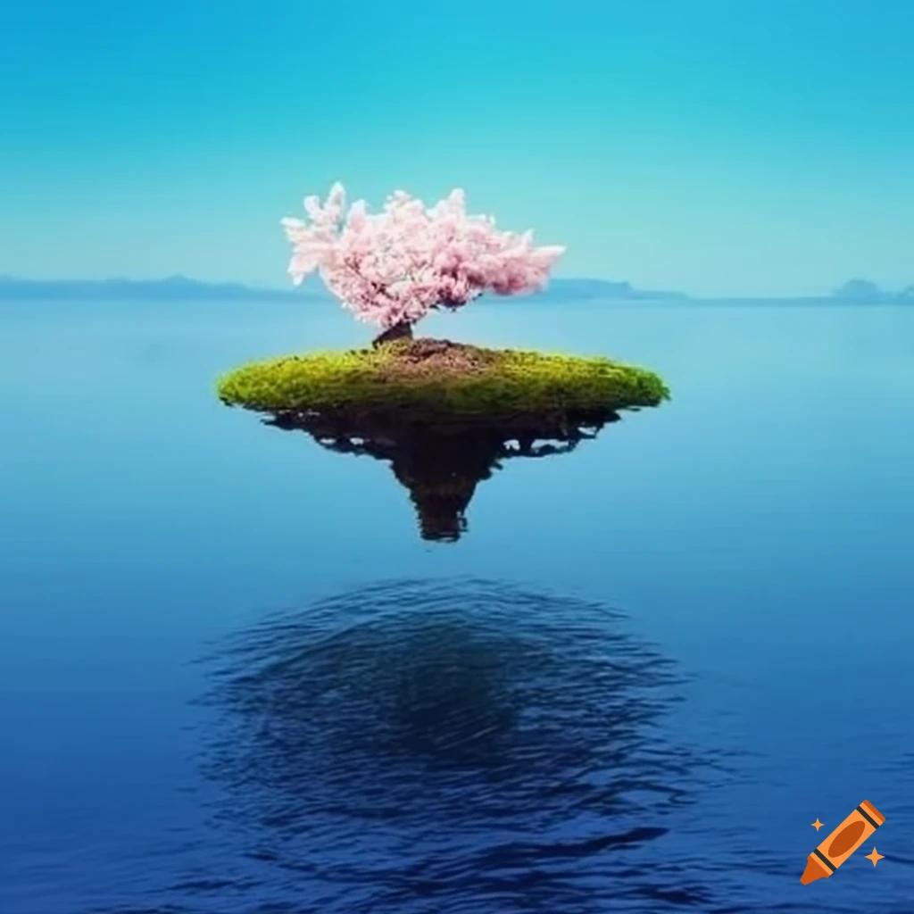A sakura tree on a floating island